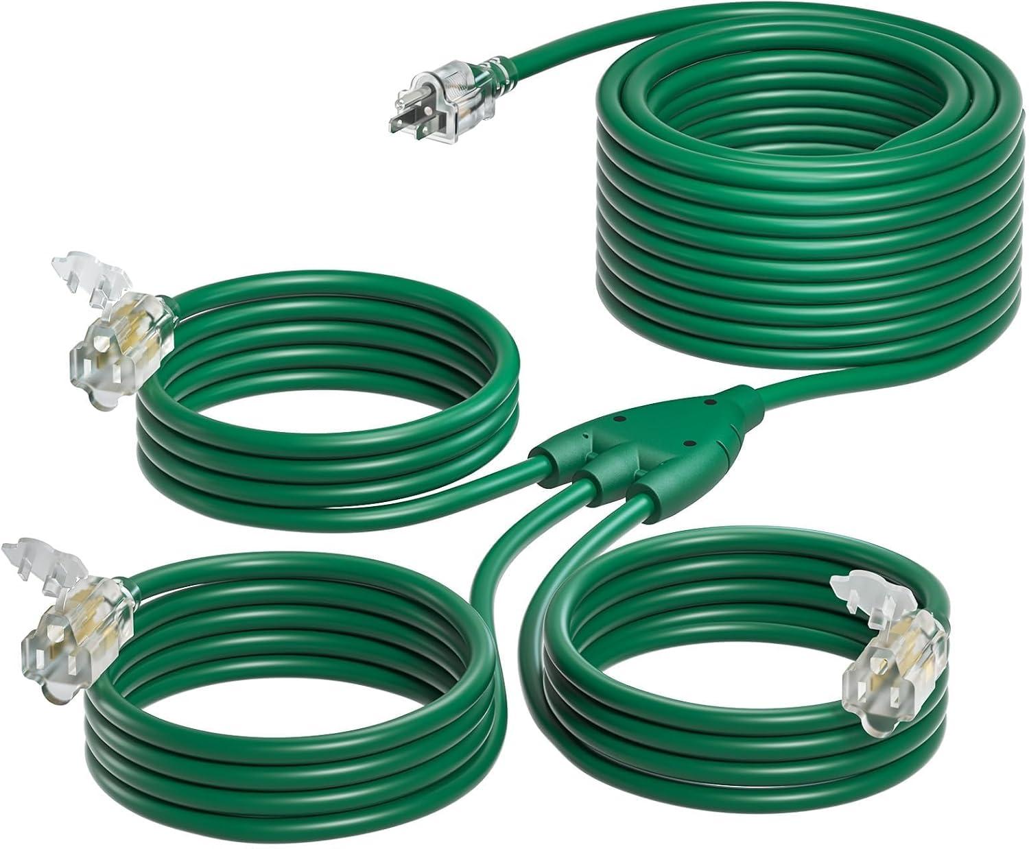addlon 27FT Outdoor Extension Cord with Multiple Outlets, 1 To 3 ...