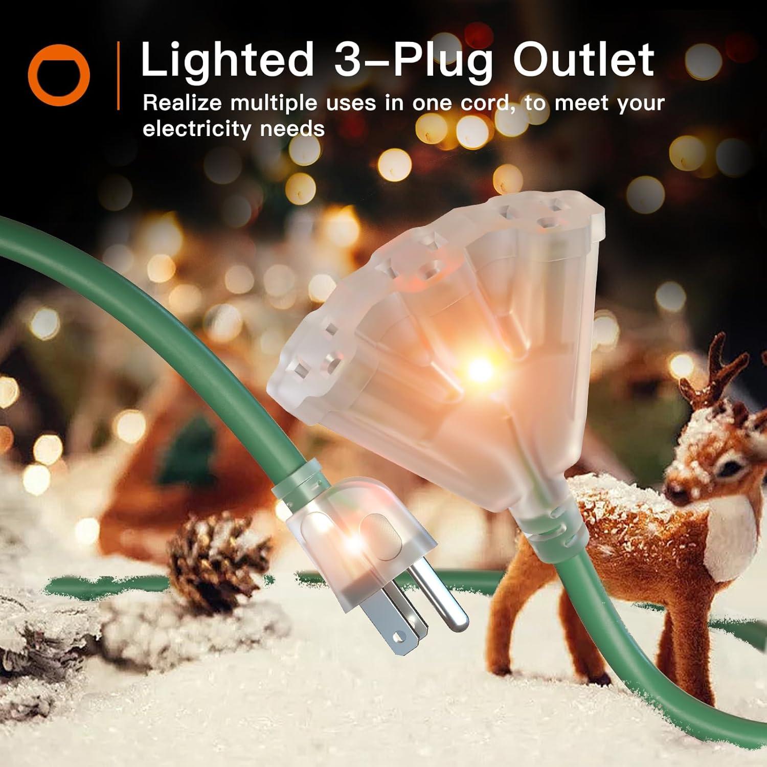 addlon 50FT Outdoor Extension Cord with Remote Control, 6 Outlets with ...