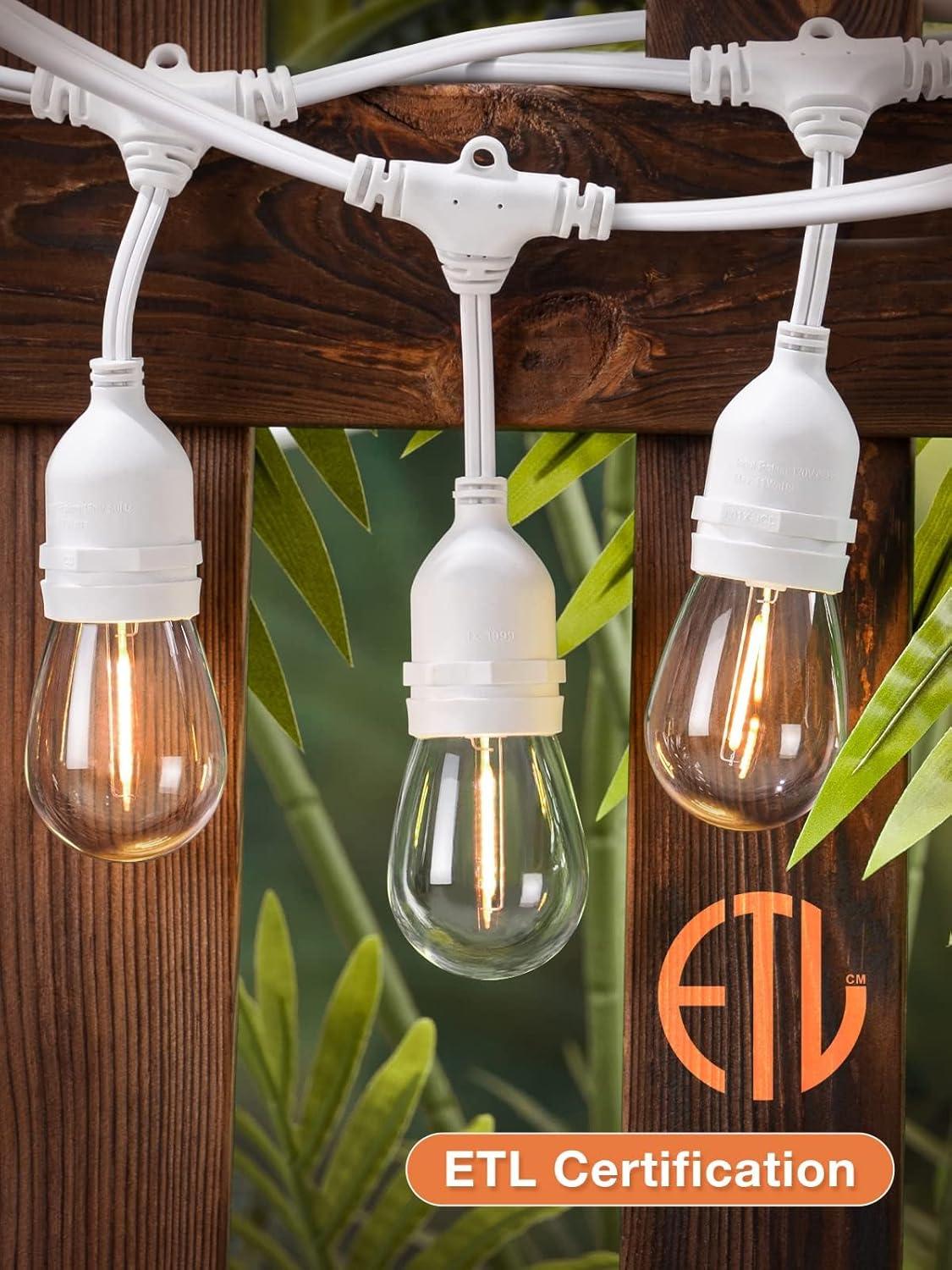 addlon LED Outdoor String Lights 48FT with Edison Vintage Shatterproof ...