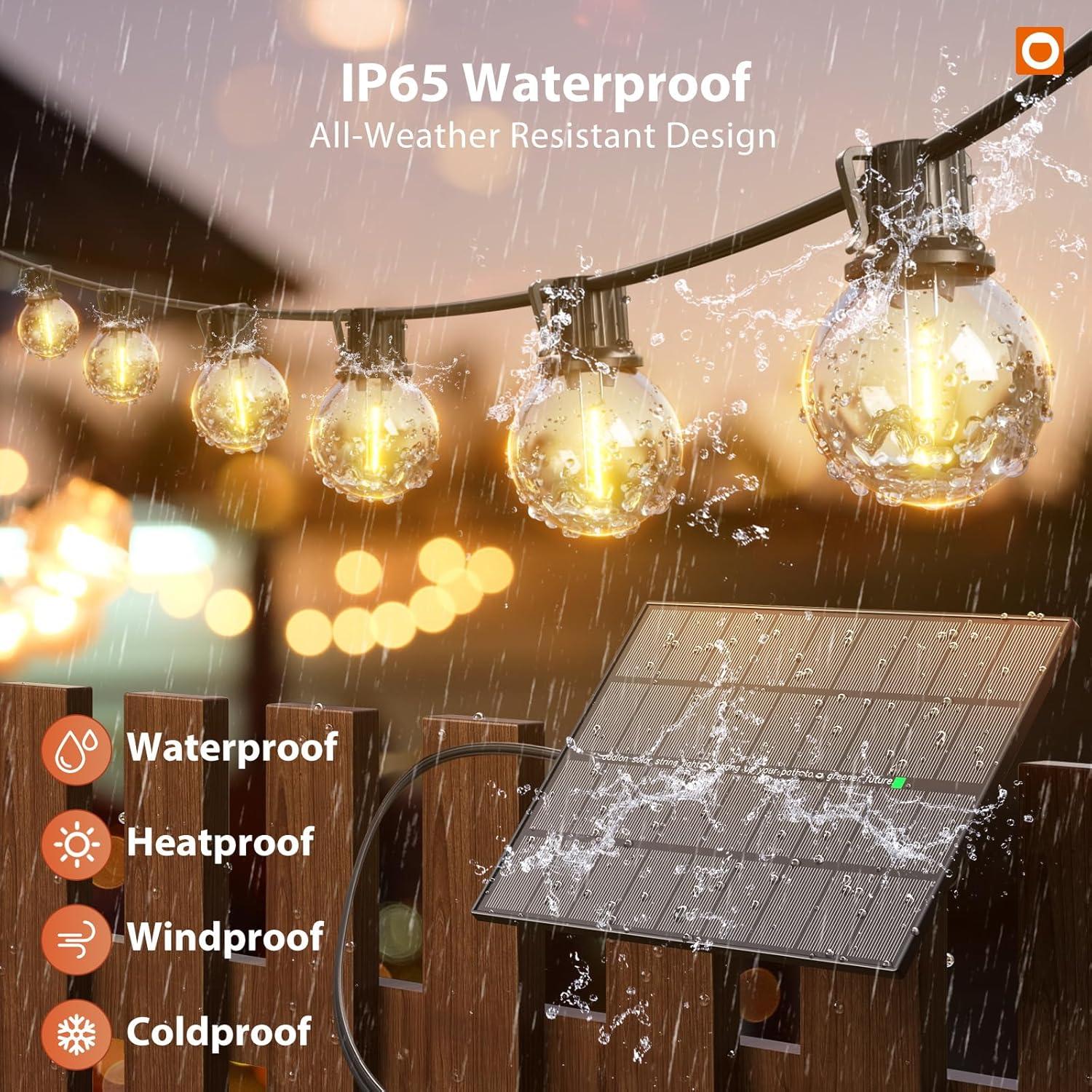 addlon 200FT Solar String Lights Outdoor Waterproof G40 with 64 Bulbs ...